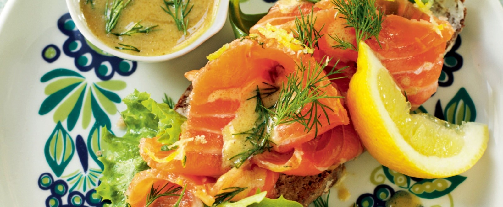Smørrebrød: Salmon Gravlax on Rye Bread with Mustard Dill Sauce...